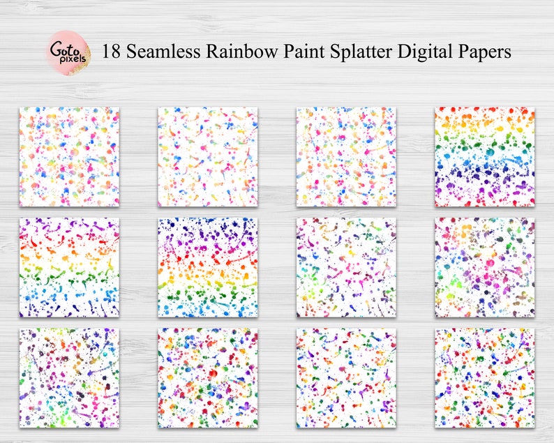 Rainbow Paint Splatter on White Digital Papersseamless - Etsy