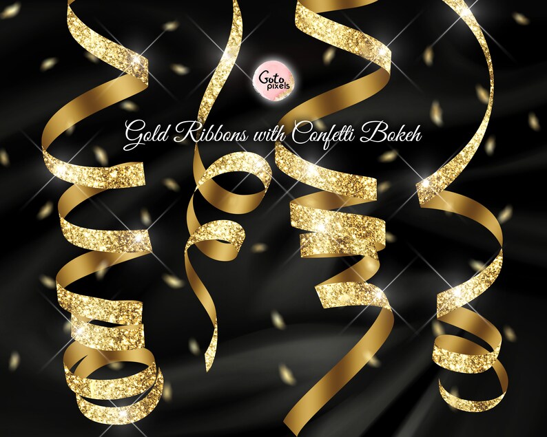 Gold Glitter Ribbon Clip Art Curling Ribbons in Png Format - Etsy