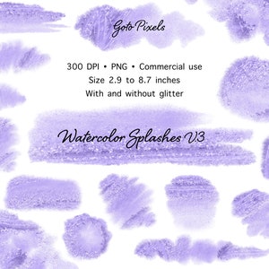 Purple Watercolor Glitter Clipart: Splashes & Splotches (digital PNG ...