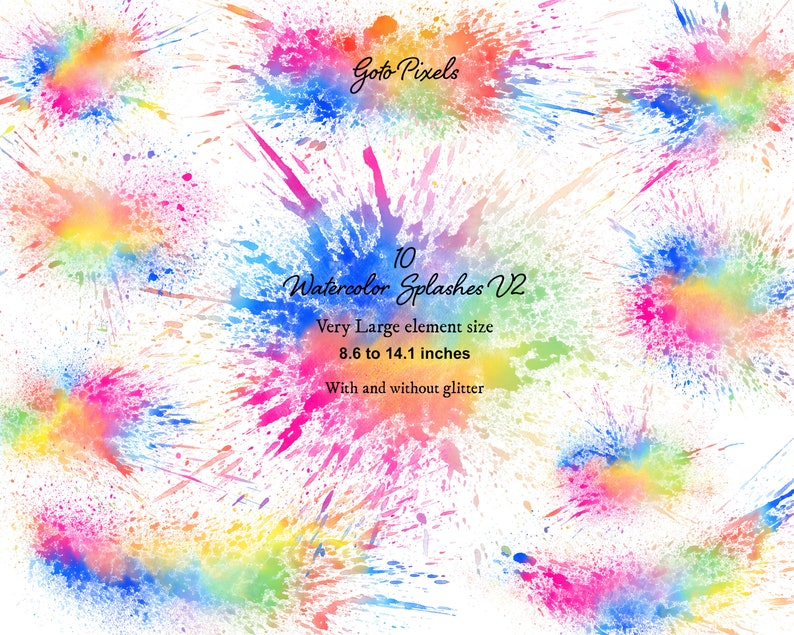 Rainbow Watercolor Glitter Clipart Splashes and Splotches | Etsy