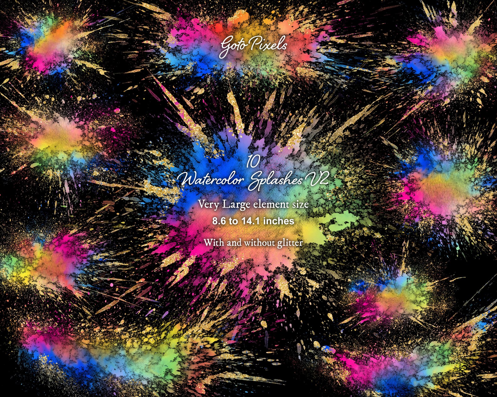 Rainbow Watercolor Glitter Clipart Splashes and Splotches | Etsy