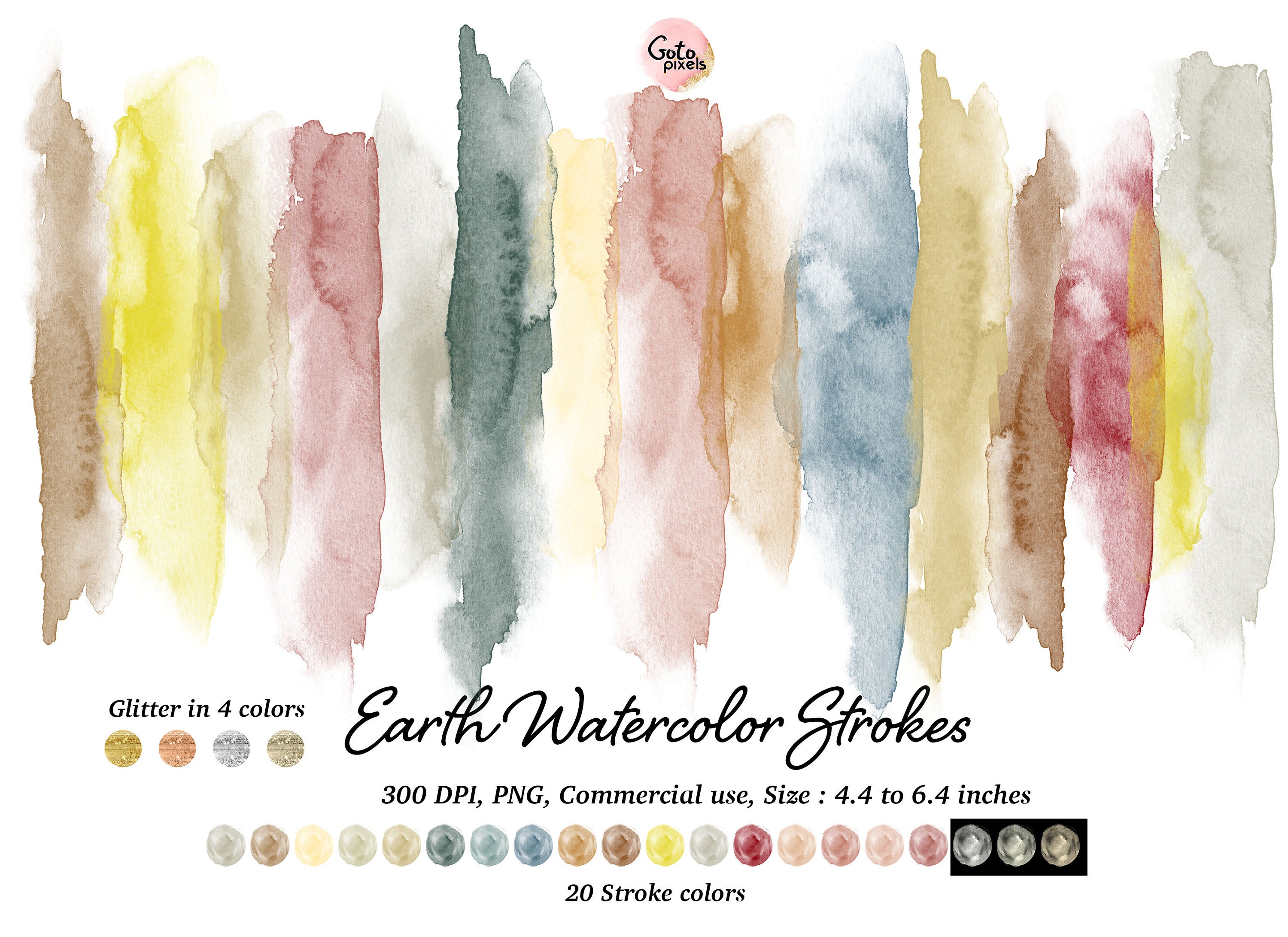 Earth Watercolor Brush Strokes Clipart Earth and Gold - Etsy
