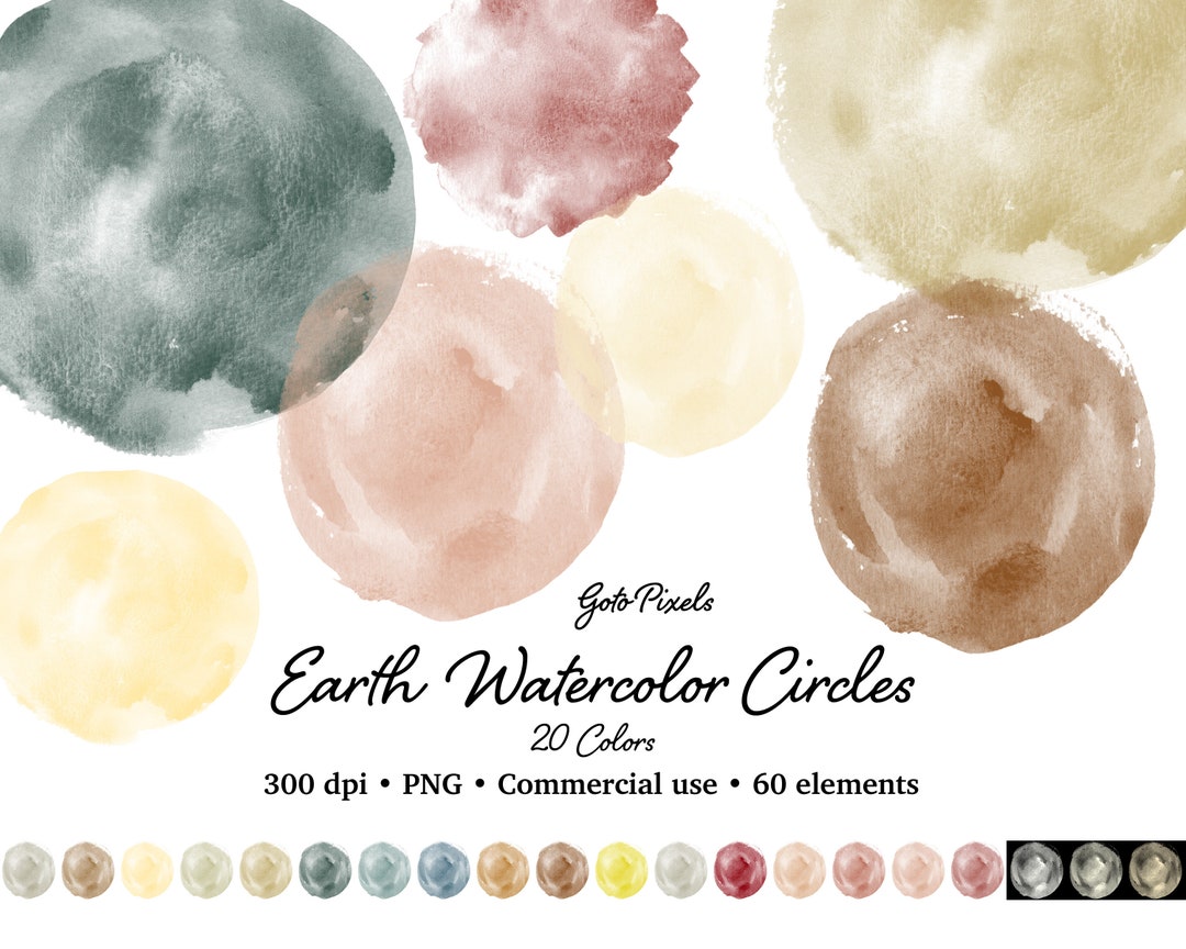 Earth Tone Watercolor Circles Clipart: 60 PNG Elements (digital ...