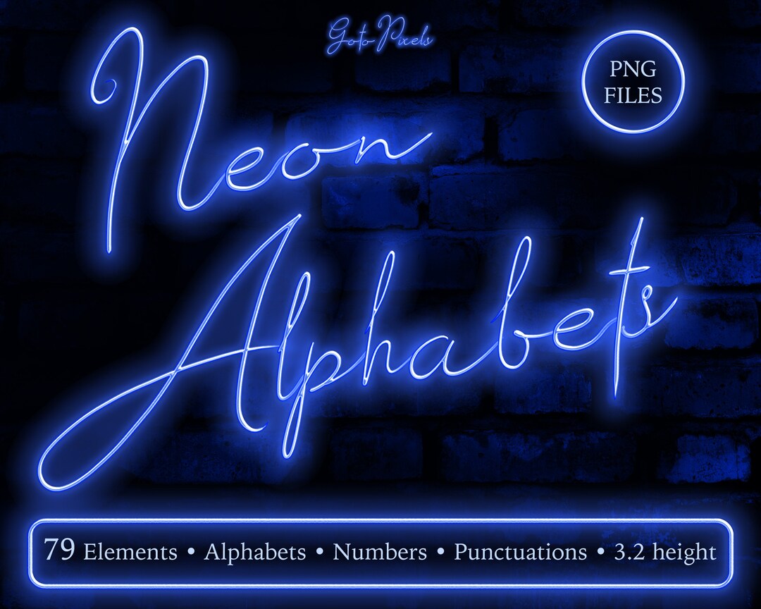Blue Neon Alphabet Clipart, Neon Letters Clipart, Digital Neon Font ...