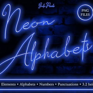 Blue Neon Alphabet Clipart, Neon Letters Clipart, Digital Neon Font ...