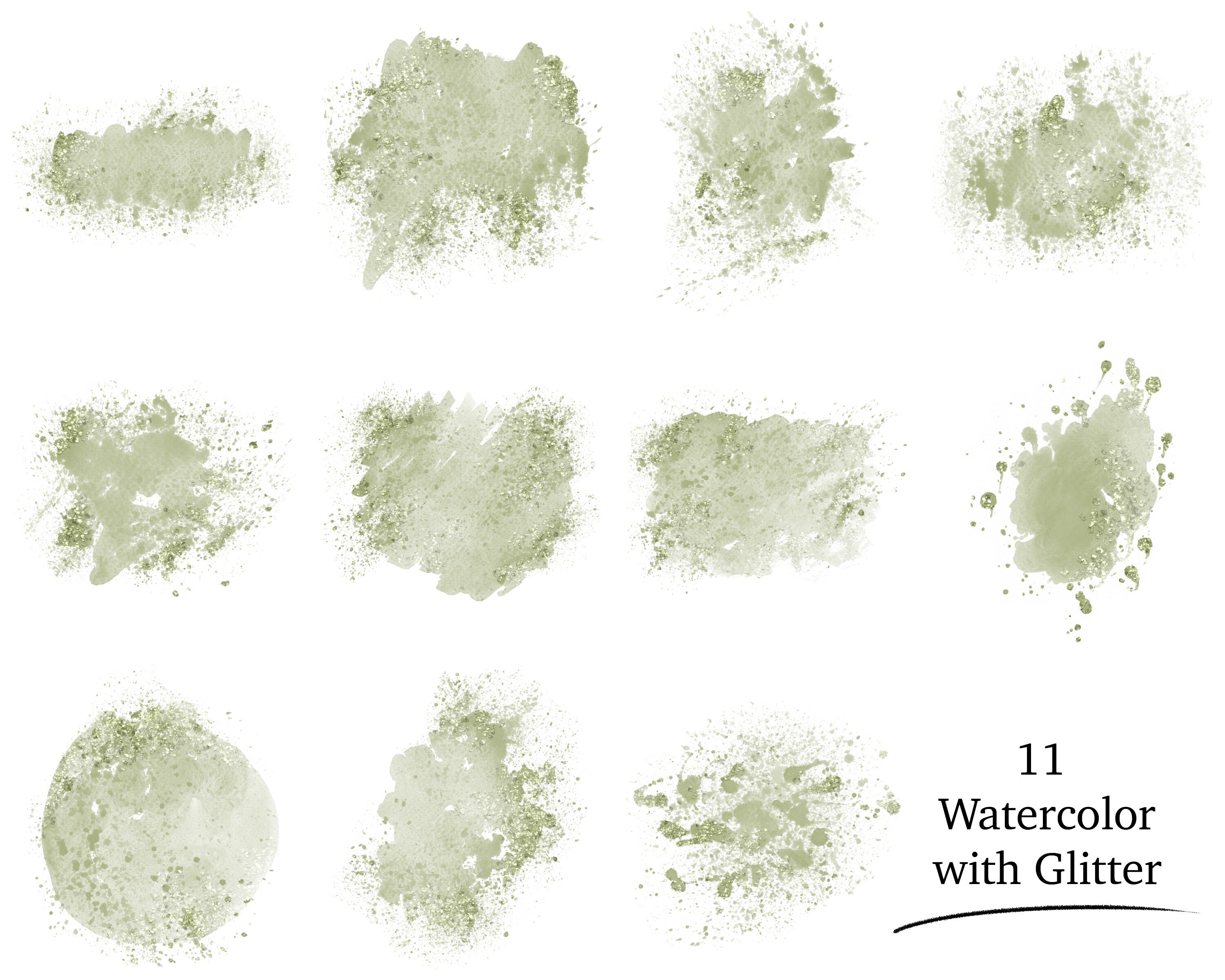 Green Watercolor Glitter Clipart Splashes and Splotches Clip | Etsy