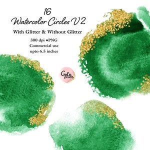 Emerald Green Watercolor Circles With Gold Glitter, Watercolor Circles ...