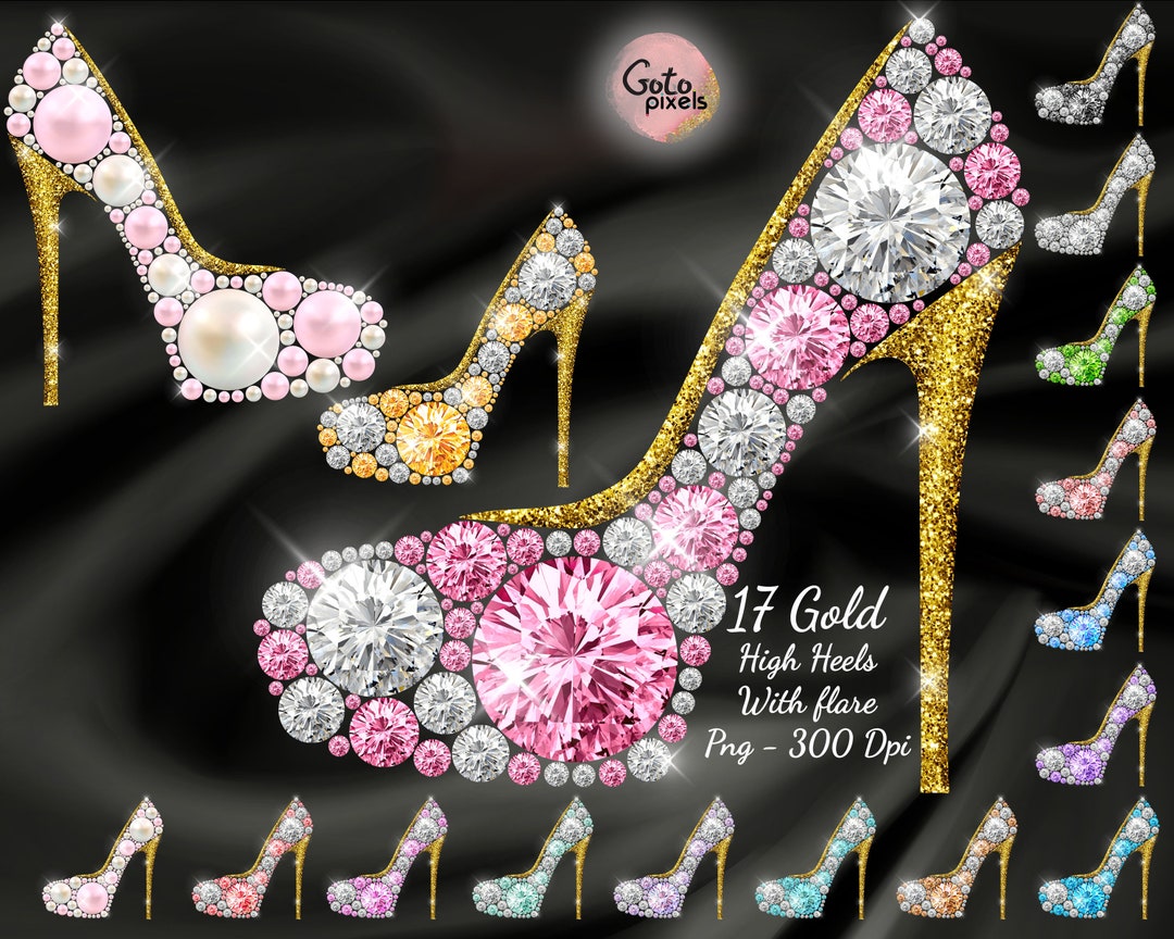 Diamond Shoe With Gold Digital File Diamond High Heels Png Digital File ...