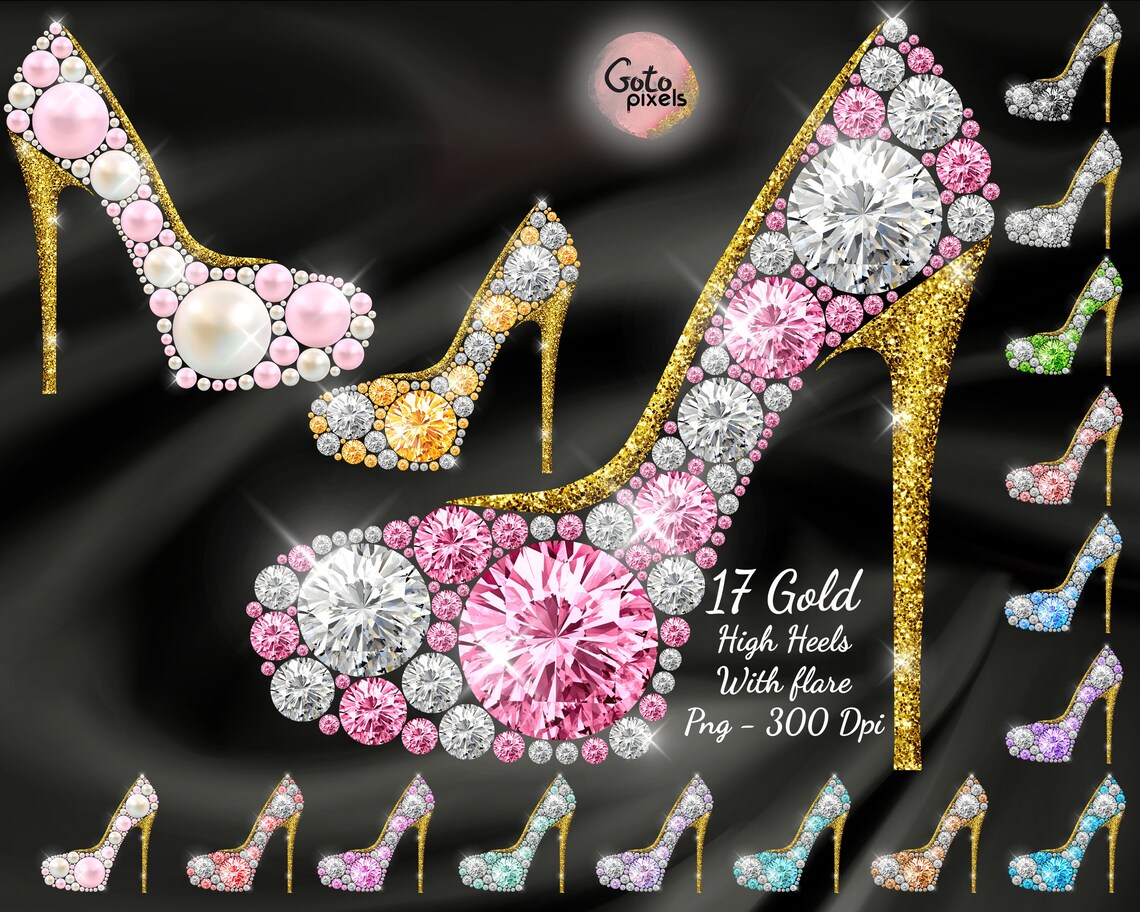 Diamond Shoe With Gold Digital File Diamond High Heels Png - Etsy