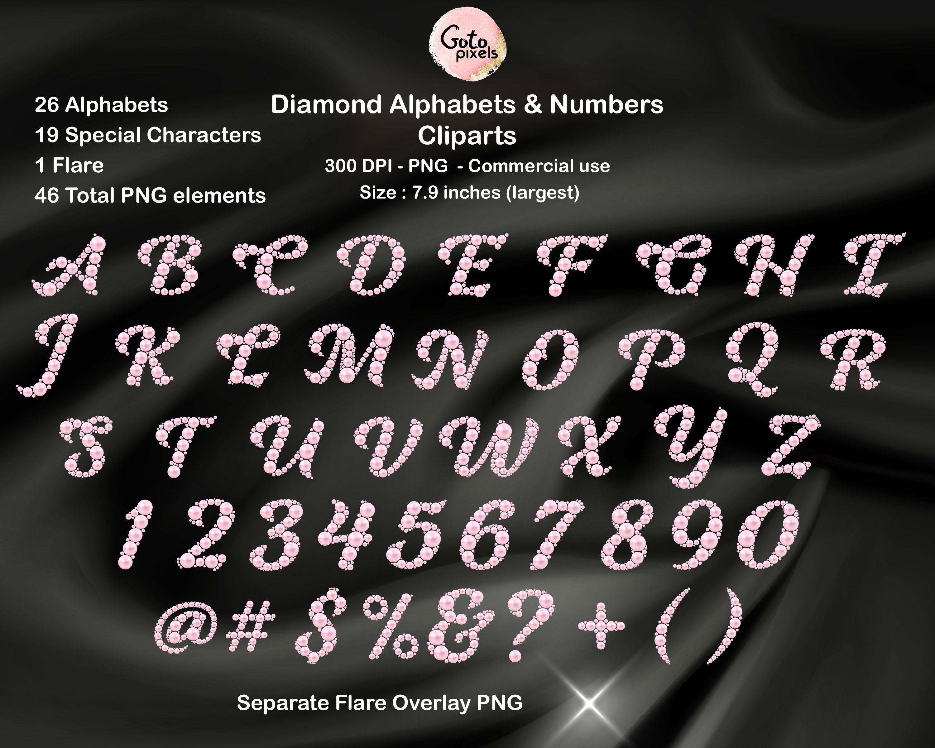 Pink Pearl Rhinestone Alphabet Clipart: PNG Letters, Numbers, Symbols ...