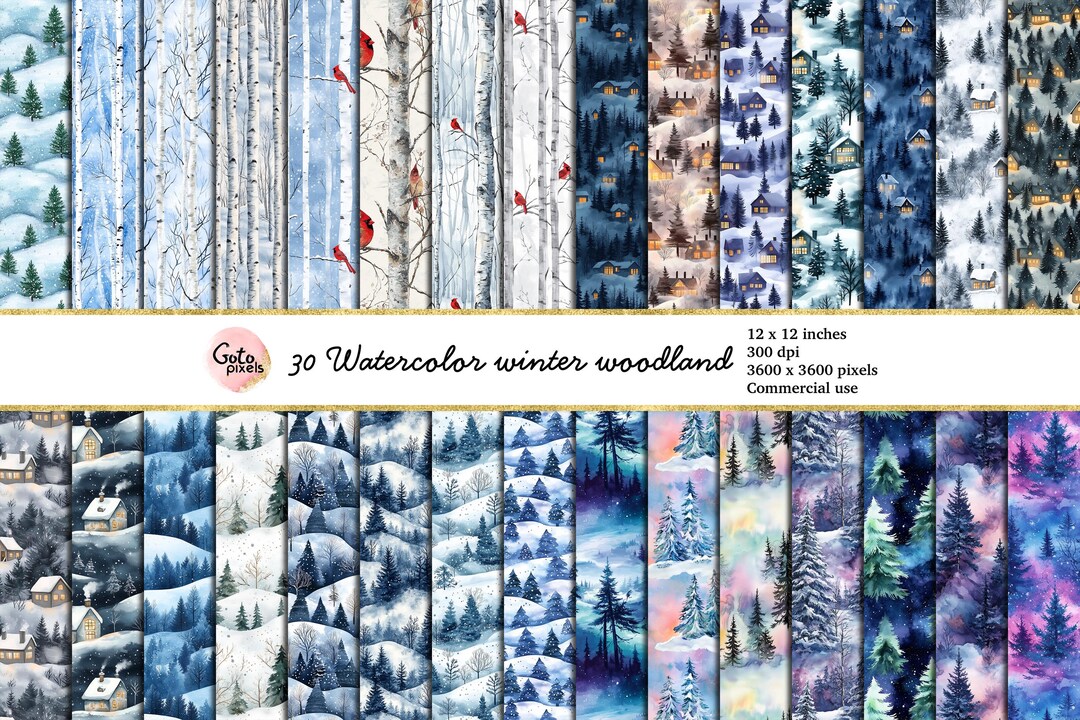 Watercolor Winter Woodland Digital Paper: Seamless Patterns (digital ...