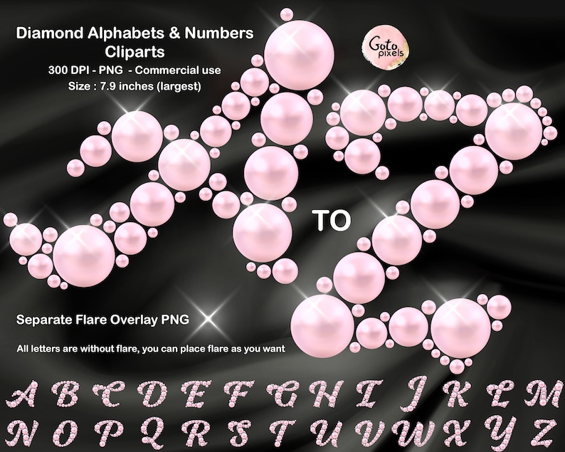 Pink Pearl Rhinestone Alphabet Clipart: PNG Letters, Numbers, Symbols ...