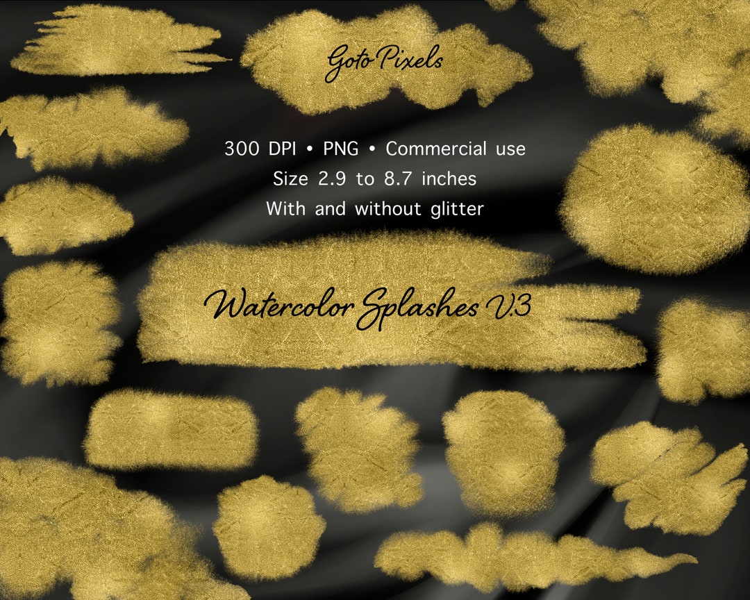 Gold Watercolor Glitter Clipart, Splashes and Splotches Clip Art ...