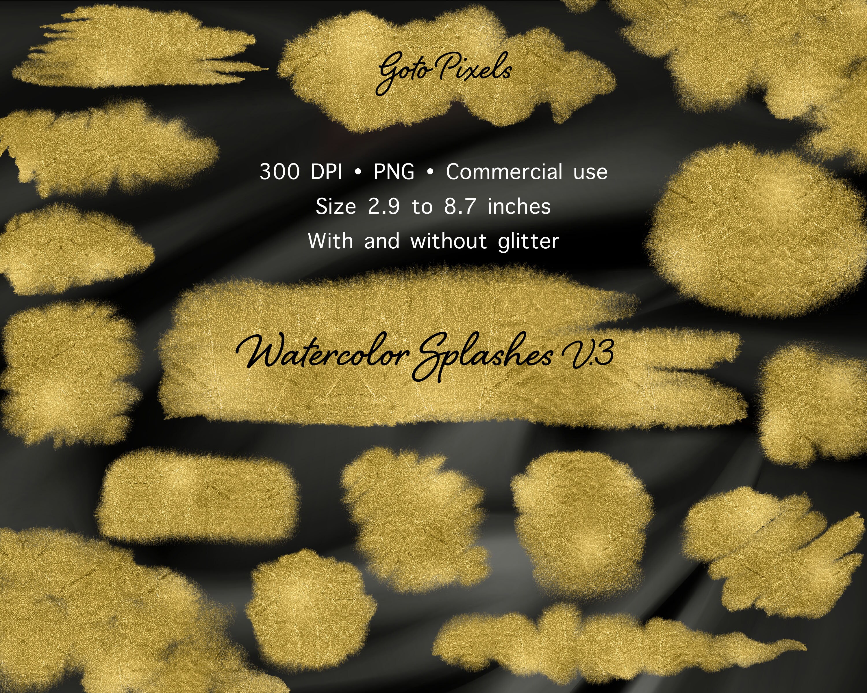 Gold Watercolor Glitter Clipart Splashes and Splotches Clip | Etsy