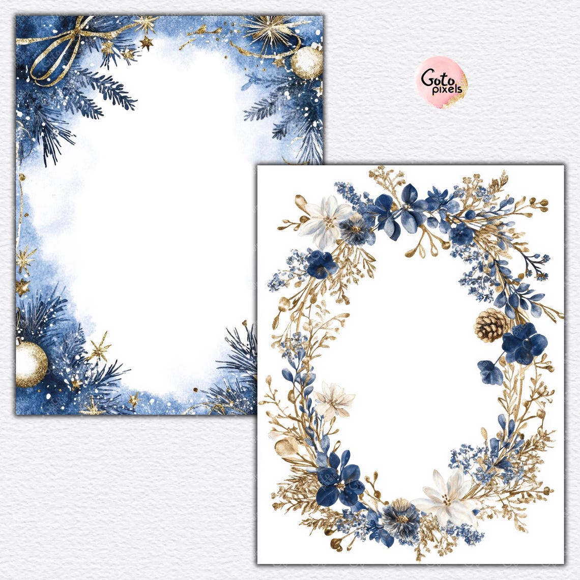 Christmas Invitation Background: Blue & Gold Winter Wedding (digital ...