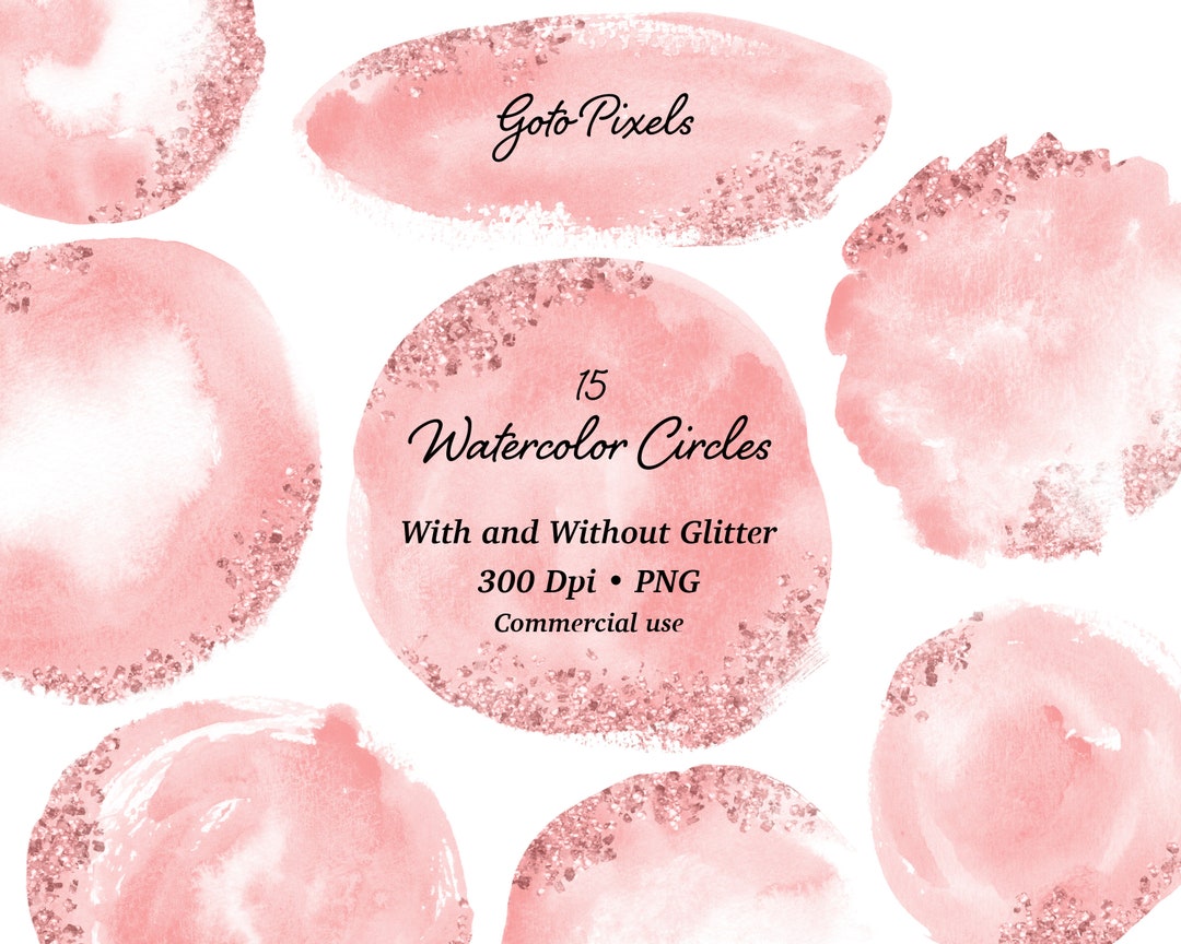 Pink Watercolor Circles With Glitter, Watercolor Circles for Logo, Gold ...