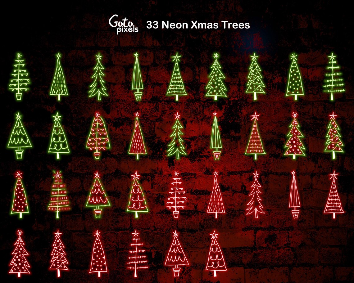 Neon Christmas Tree Clipart Neon Clipart Christmas Neon - Etsy