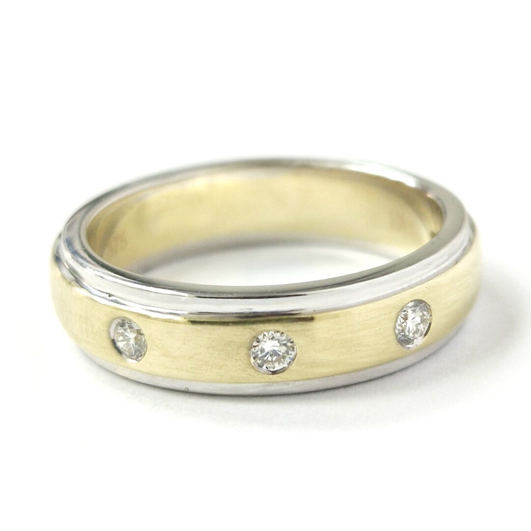 9ct Two Colour Gold Ring Diamond Wedding Band Three Stone Yellow White ...