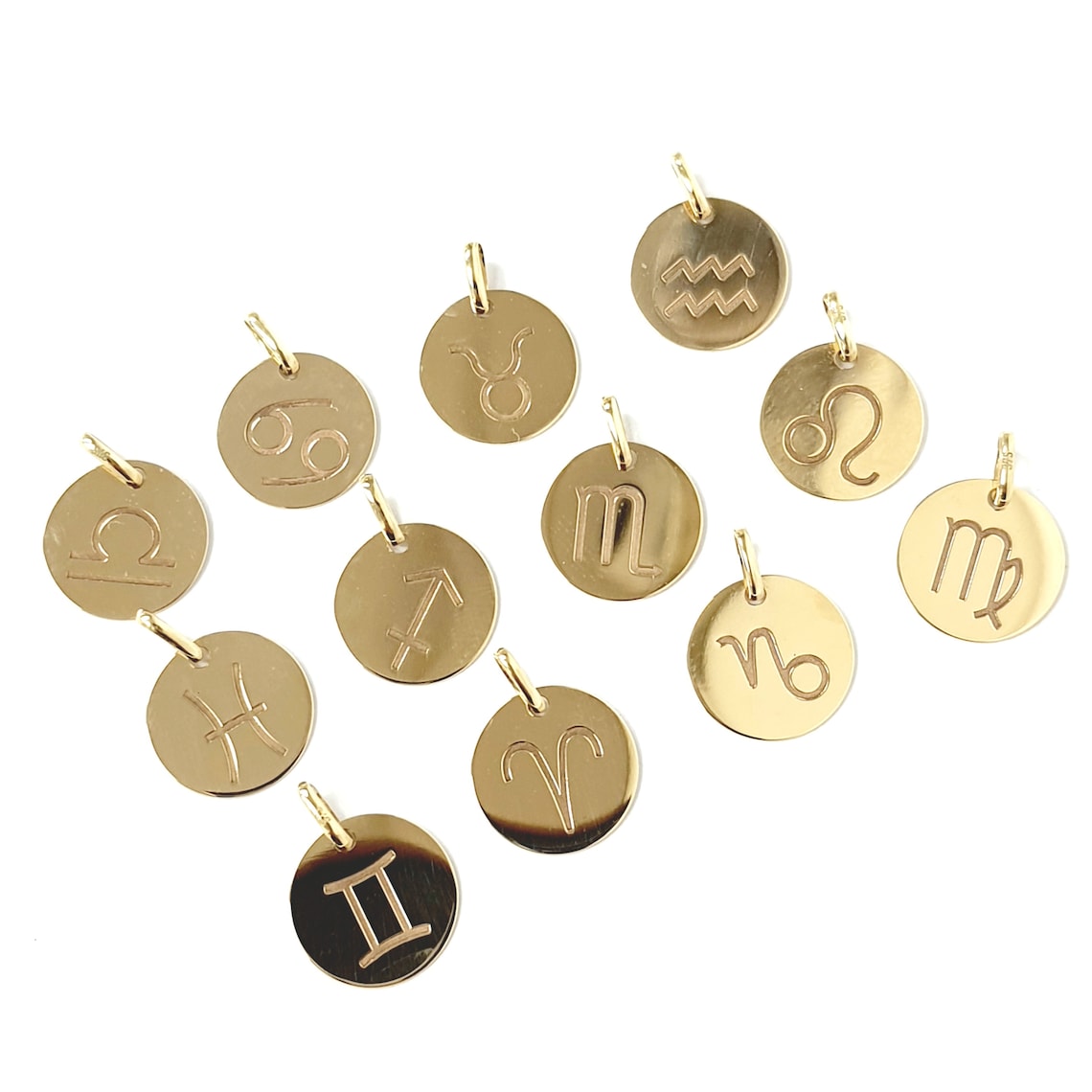Solid 9ct Gold Zodiac Star Sign Disc Pendant for Necklace Horoscope ...