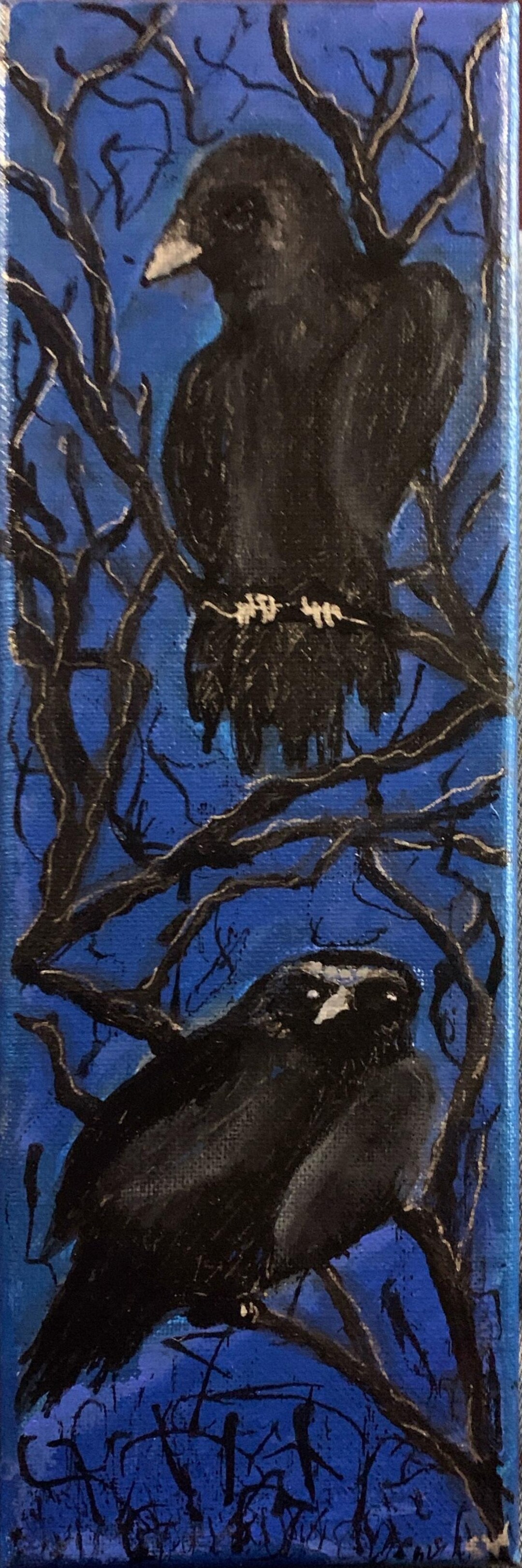Two Crows on a Wire Original Goth Wall Art Handpainted by Crow-loving ...