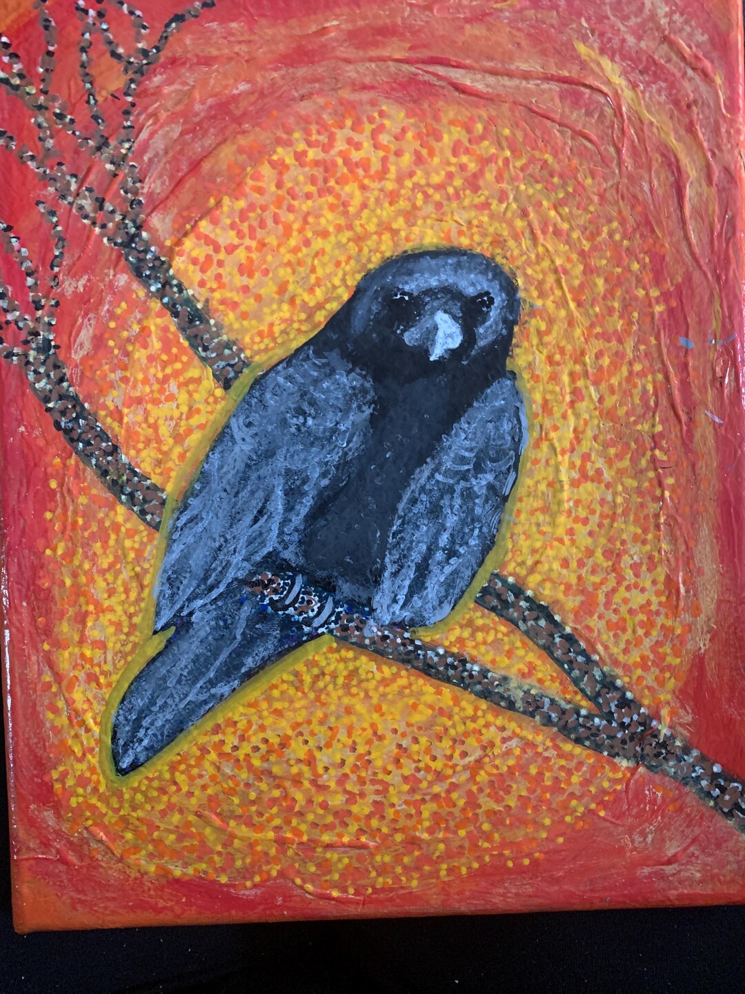 Crow With a Polka Dot Sky; Original Acrylic Wall Art Handpainted by ...