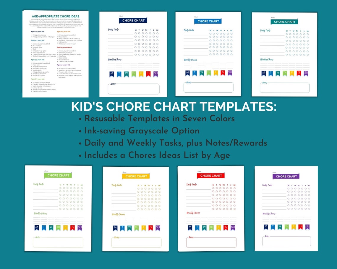 Kids Chore Charts Printable INSTANT DOWNLOAD Kid's - Etsy