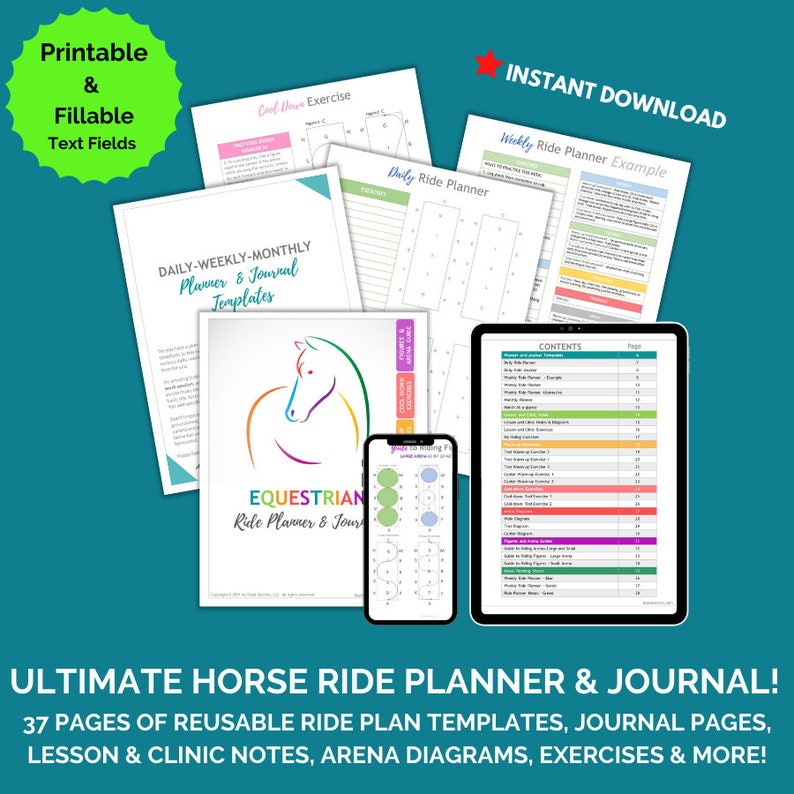 HORSE Planner & Journal, Printable Equestrian Planner, Dressage Journal ...