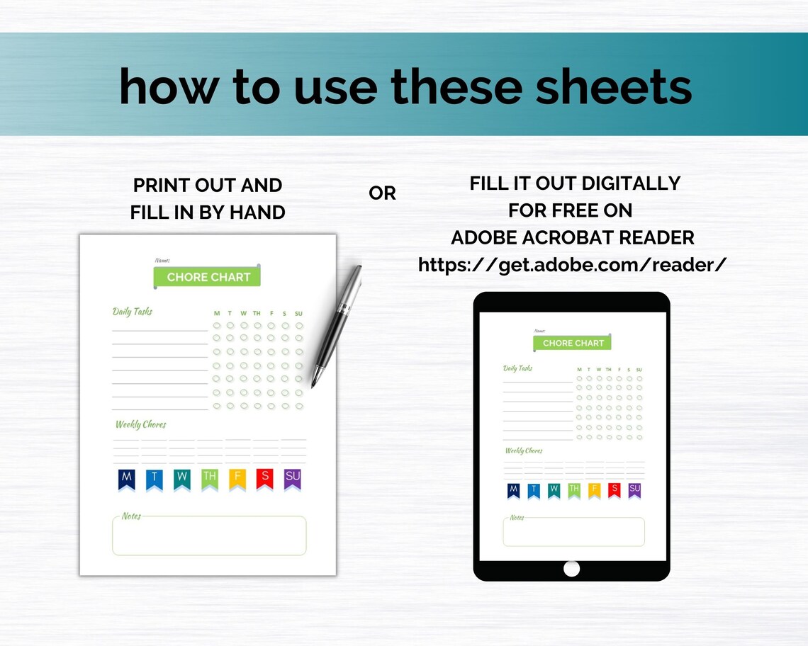 Kids Chore Charts Printable INSTANT DOWNLOAD Kid's Responsibility Chart ...