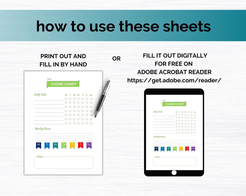 Kids Chore Charts Printable INSTANT DOWNLOAD Kid's Responsibility Chart ...