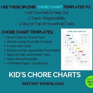 Kids Chore Charts Printable INSTANT DOWNLOAD Kid's - Etsy