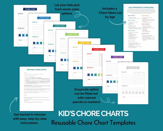 Kids Chore Charts Printable INSTANT DOWNLOAD Kid's - Etsy