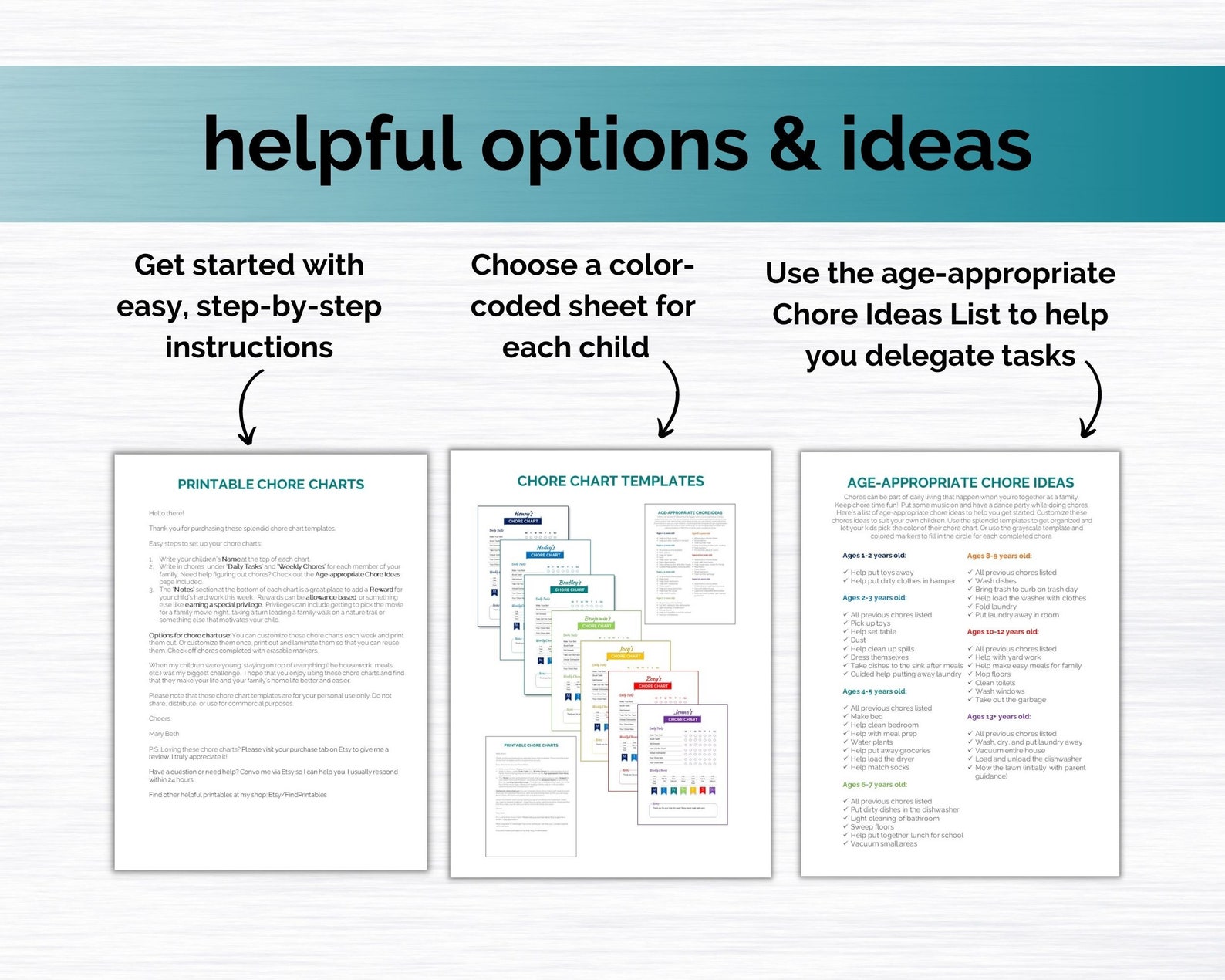 Kids Chore Charts Printable INSTANT DOWNLOAD Kid's Responsibility Chart ...