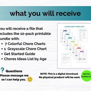Kids Chore Charts Printable | INSTANT DOWNLOAD | Kid's Responsibility ...