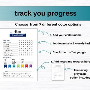 Kids Chore Charts Printable | INSTANT DOWNLOAD | Kid's Responsibility ...
