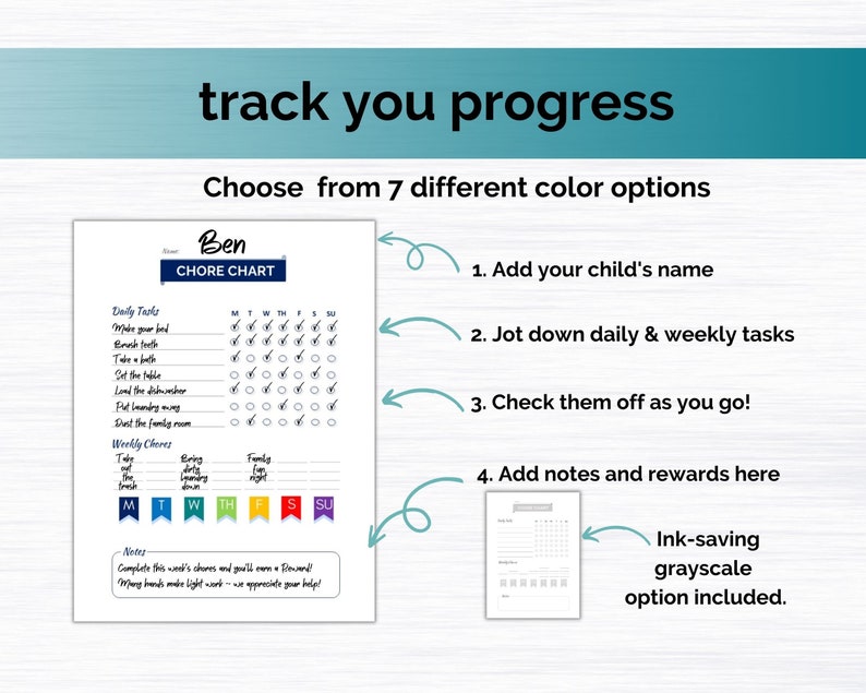 Kids Chore Charts Printable INSTANT DOWNLOAD Kid's Responsibility Chart ...