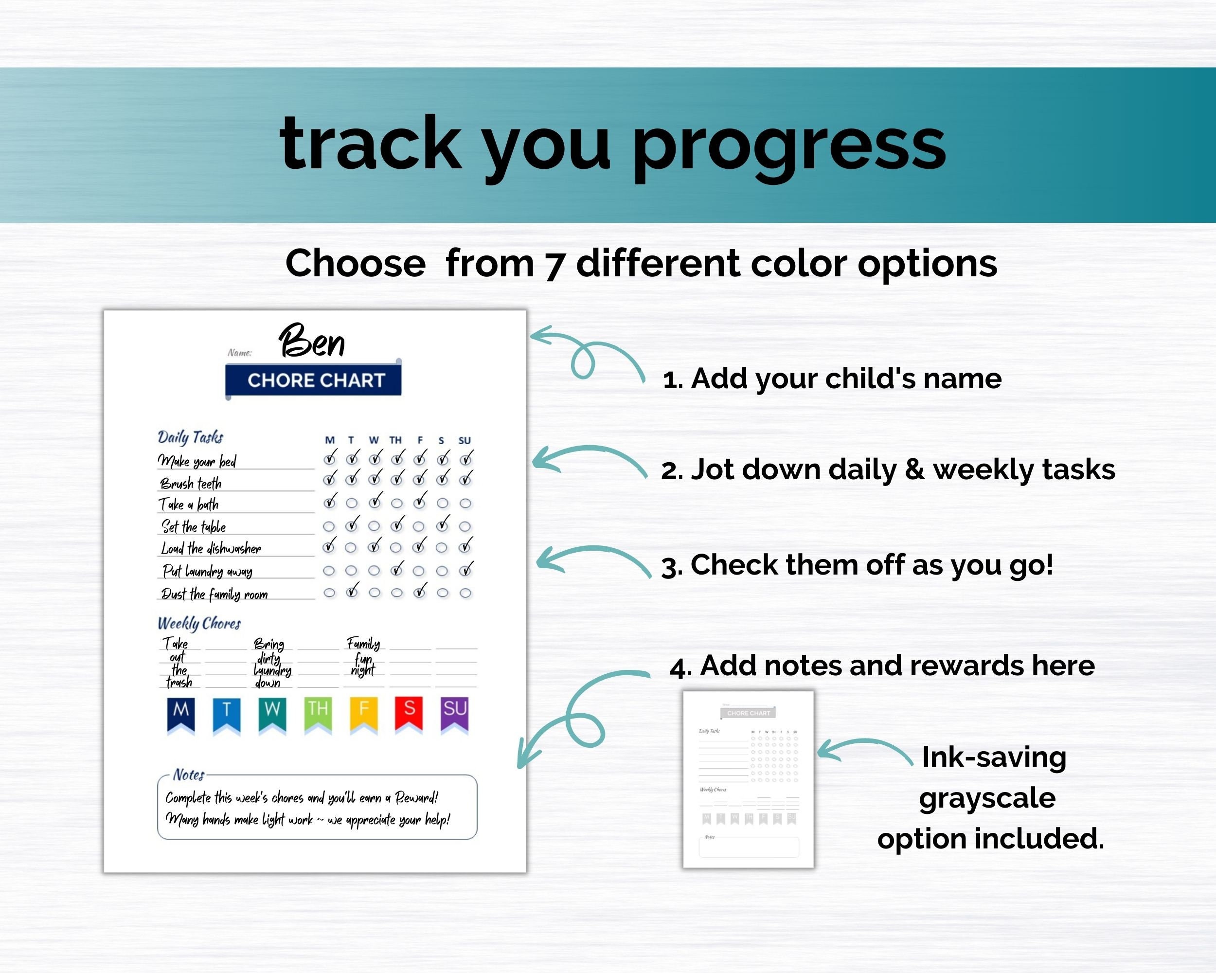 Kids Chore Charts Printable | INSTANT DOWNLOAD | Kid's Responsibility ...