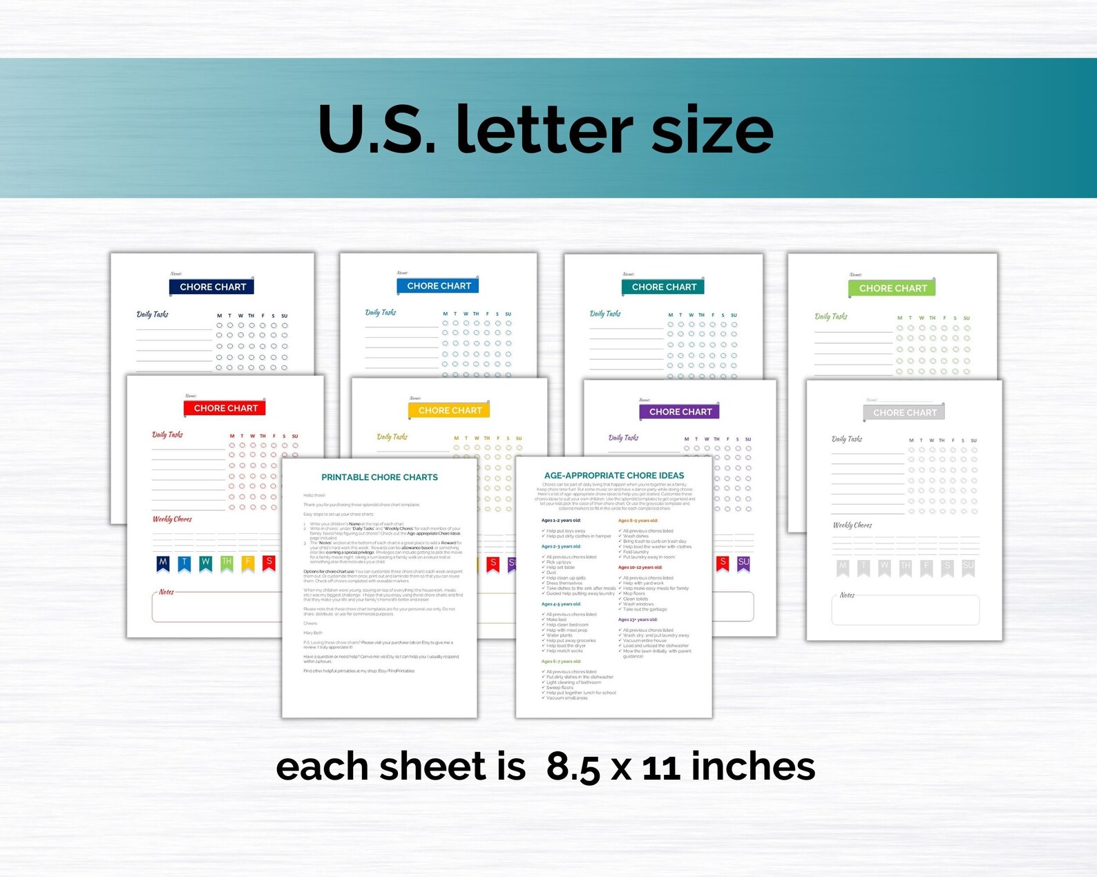 Kids Chore Charts Printable INSTANT DOWNLOAD Kid's Responsibility Chart ...