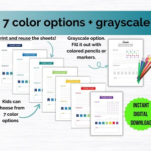 Kids Chore Charts Printable | INSTANT DOWNLOAD | Kid's Responsibility ...