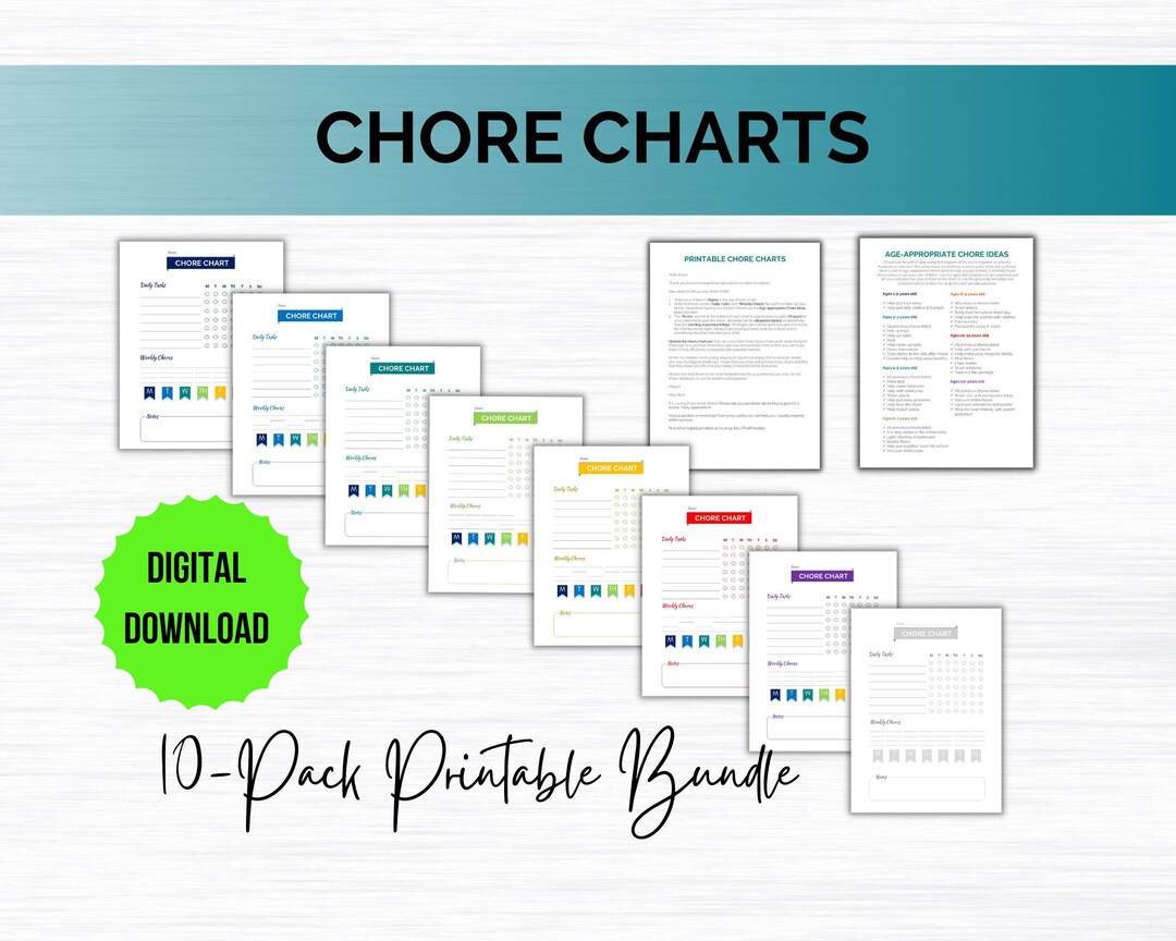 Kids Chore Charts Printable | INSTANT DOWNLOAD | Kid's Responsibility ...