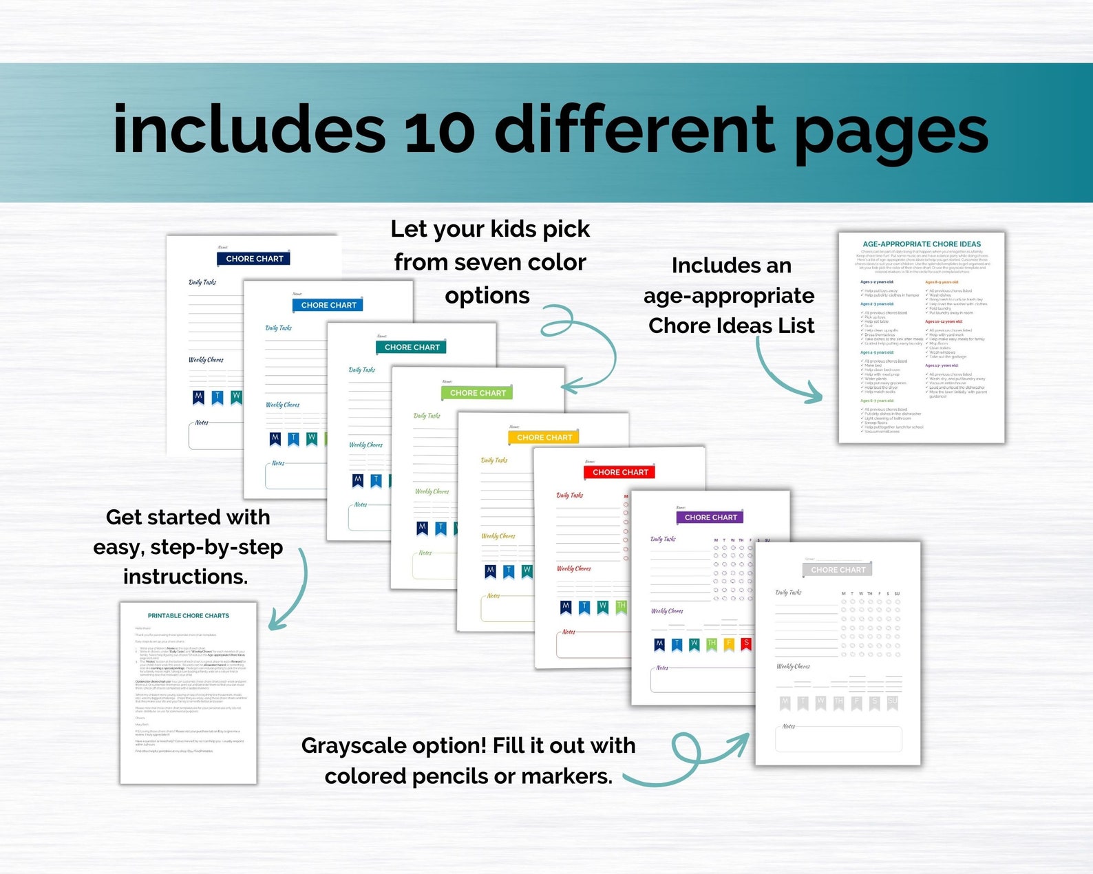 Kids Chore Charts Printable | INSTANT DOWNLOAD | Kid's Responsibility ...
