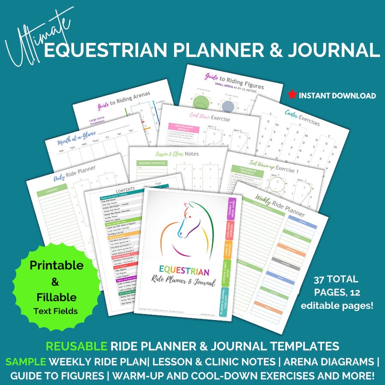 HORSE Planner & Journal, Printable Equestrian Planner, Dressage Journal ...