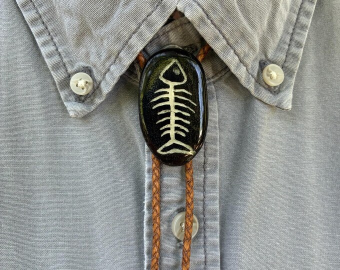 Handmade Ceramic Fish Skeleton Bolo Tie | White Bone Design | Gothic ...