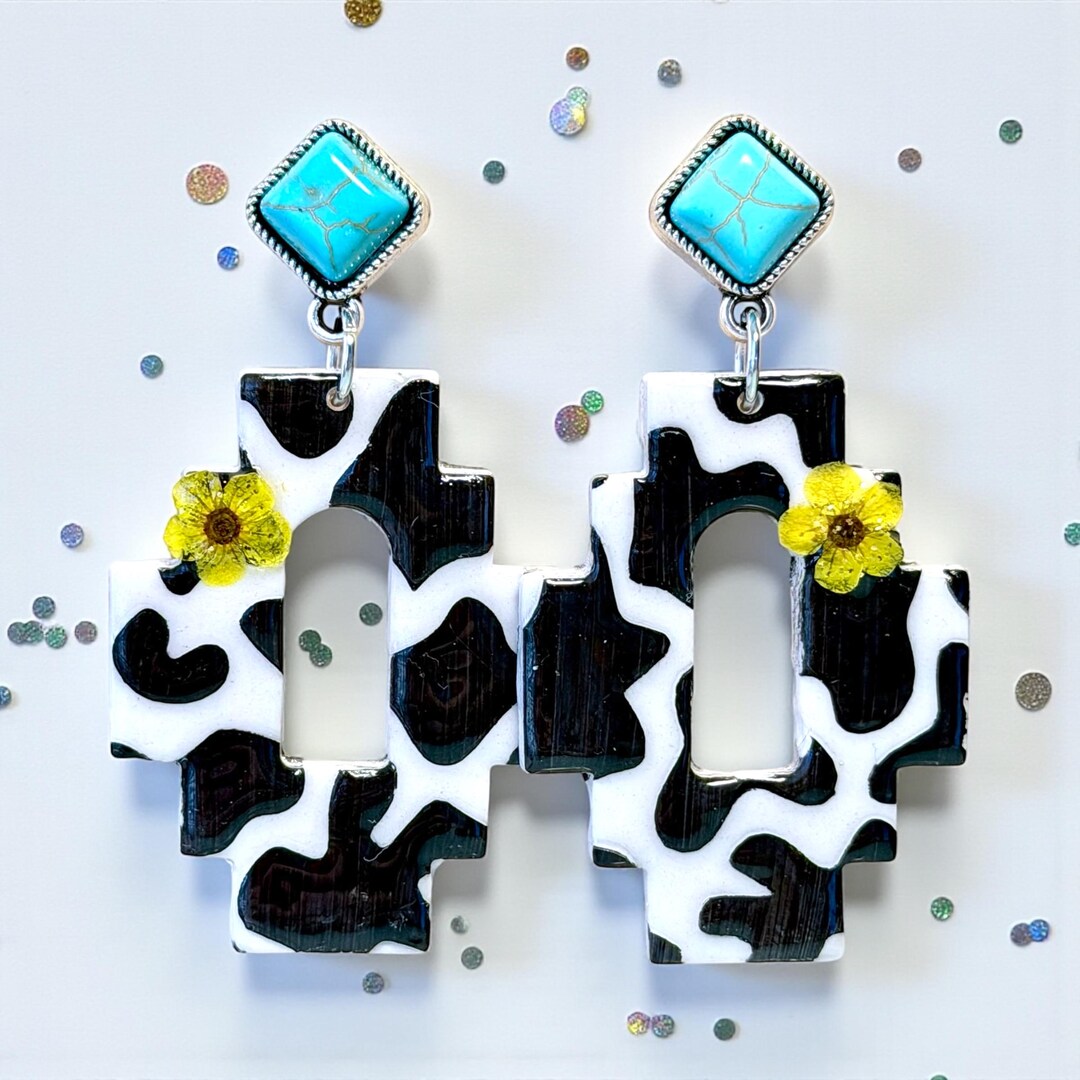 Cow Print Aztec Dangle Earrings - Etsy