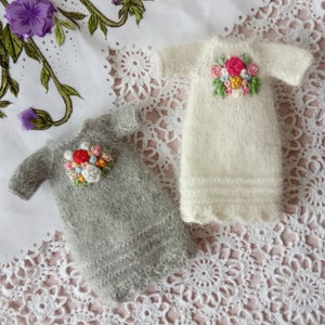 Blythe Doll Clothes Cute Angora Mini Dress With Embroidered Flowers for ...