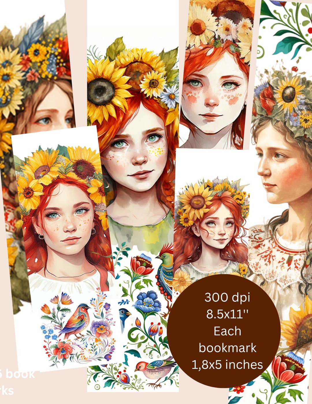 Ukrainian Girl Bookmarks Set of 6 Digital Bookmarks Printable - Etsy