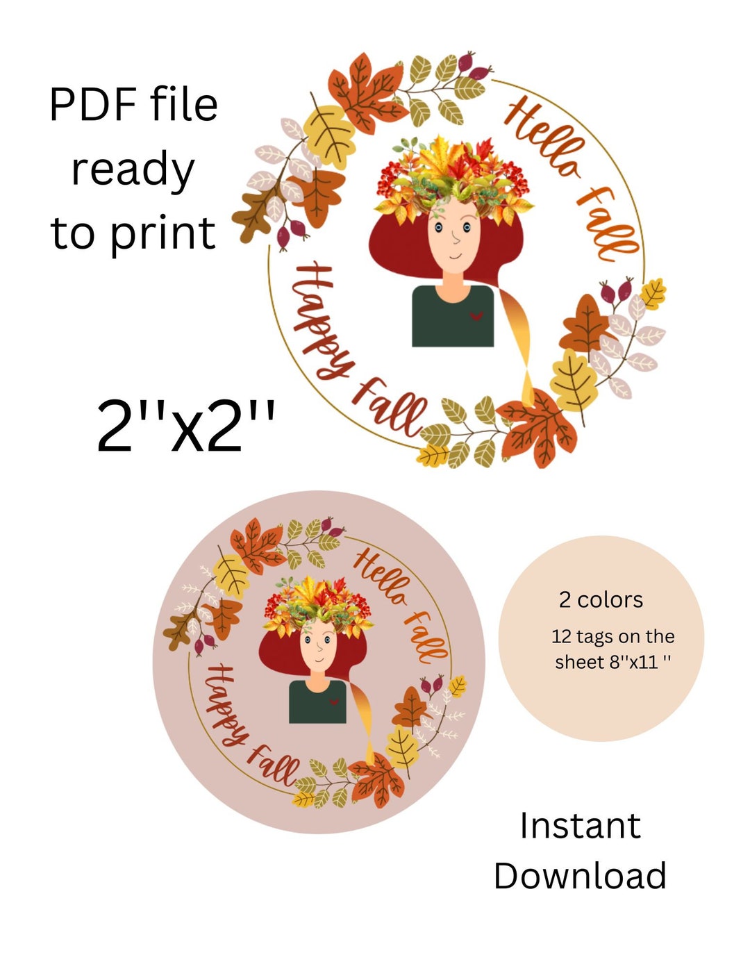 Fall Gift Tag Girl Cookie Tag Fall Cookie Tag Round Gift Tag 2''x2 ...