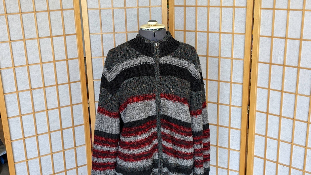 Vintage 90s- 2000s- Y2k- Striped Sweater- Handmade- Black- Red- Grey ...
