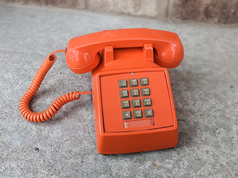 Vintage 70s- Rotary Telephone- Orange- Funky- Retro- Mid Century Modern ...