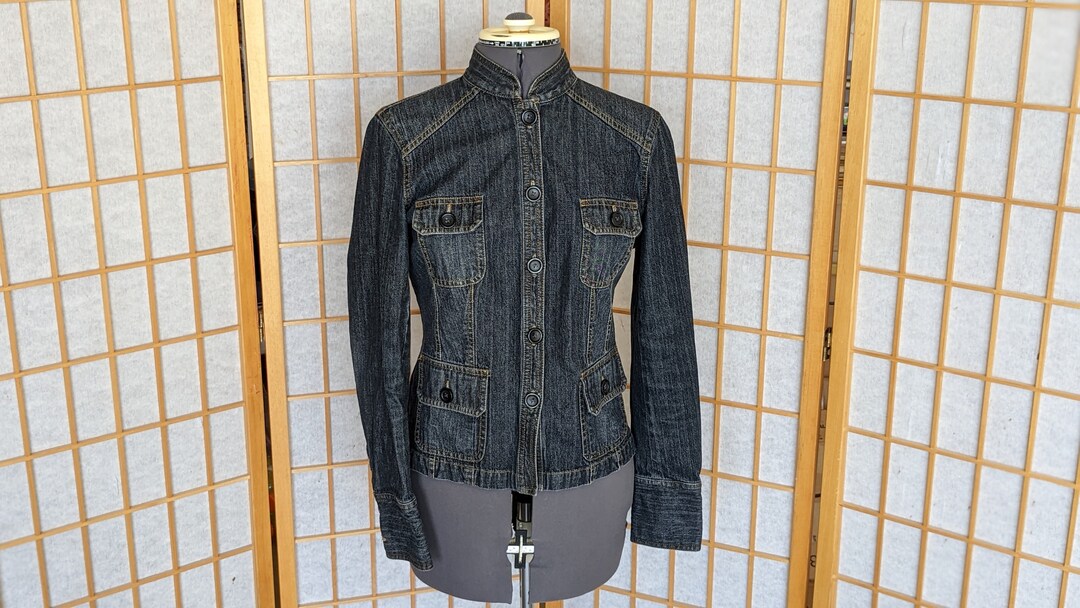 Vintage 2000s Y2k Jean Jacket Denim Dark Blue Pockets - Etsy