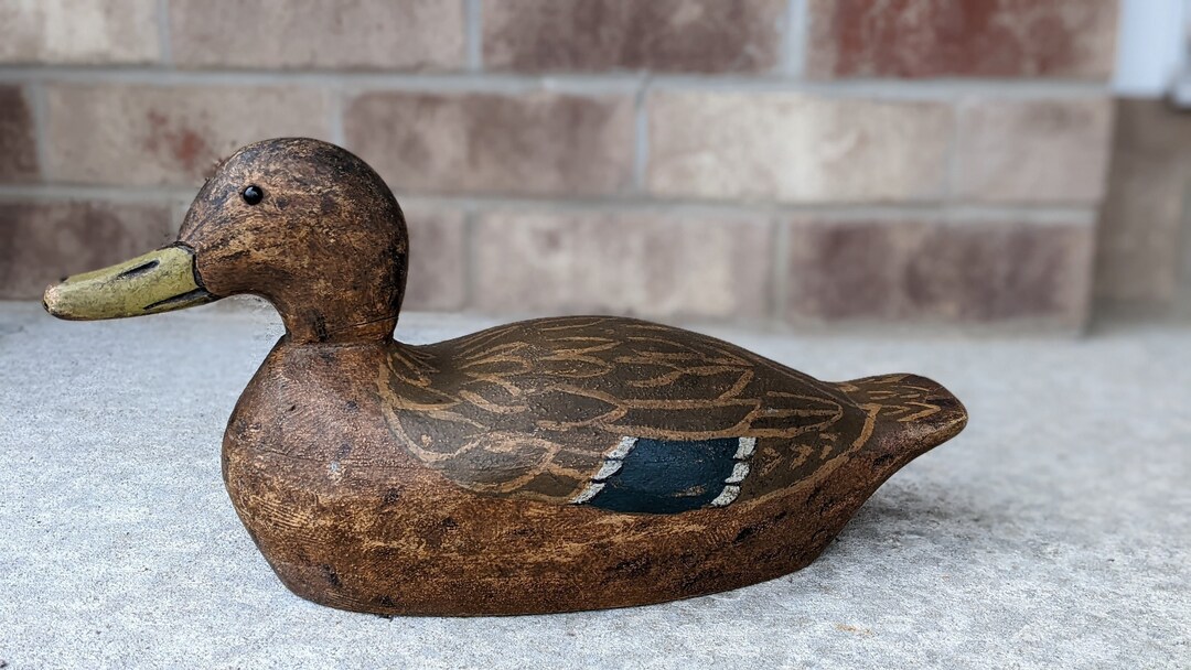 1800's Antique Primitive Duck Decoy Hand Carved Wooden Folk Art Hunting ...